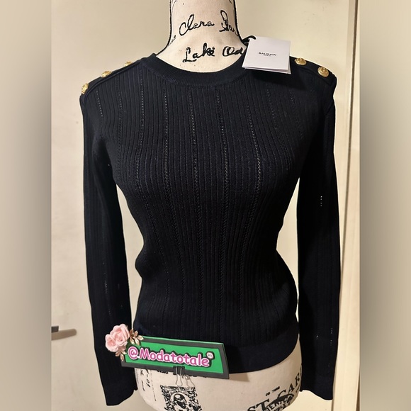 Balmain | Tops | Balmain Knit Blouse With 3 Gold Buttons Bnwt | Poshmark